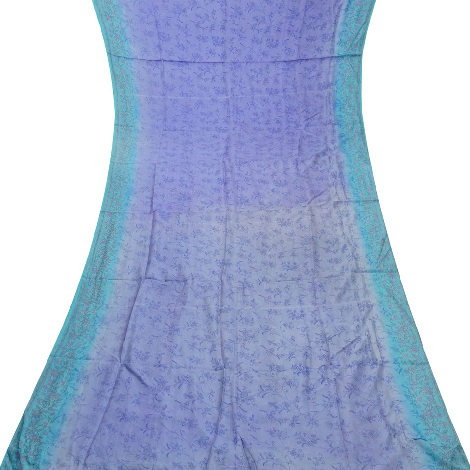 Vintage Blue Sarees 100% Pure Silk Printed Indian Sari 6YD Soft Craft ...