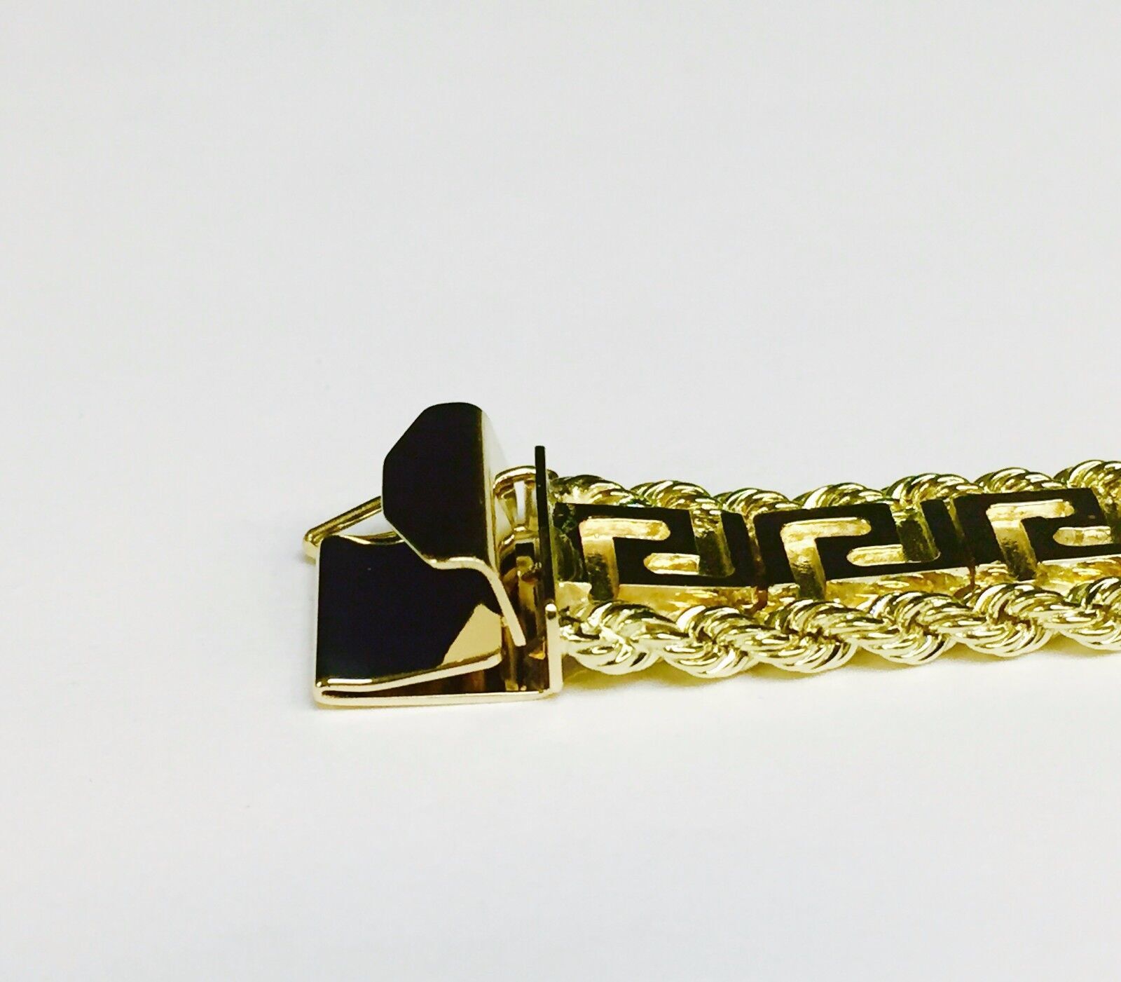 14k Solid Yellow Gold 2 Row Rope Chain/Greek Key Link Bracelet 8.5 ...