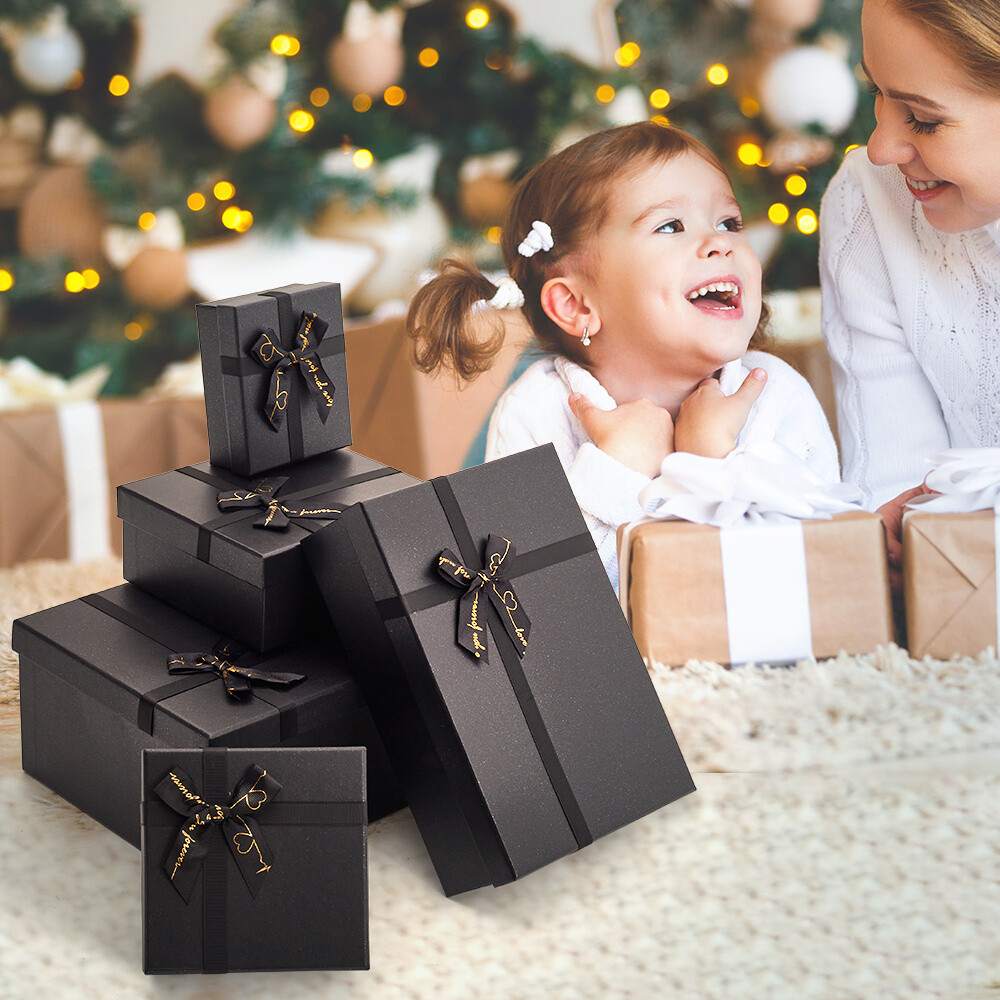 Set of 5 Gift Boxes with Lids Ribbon Bow Rectangle Gift Box Presents ...