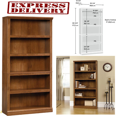 5 Shelf Bookcase Oak Finish Wooden Bookshelf Wood Book Office Storage ...