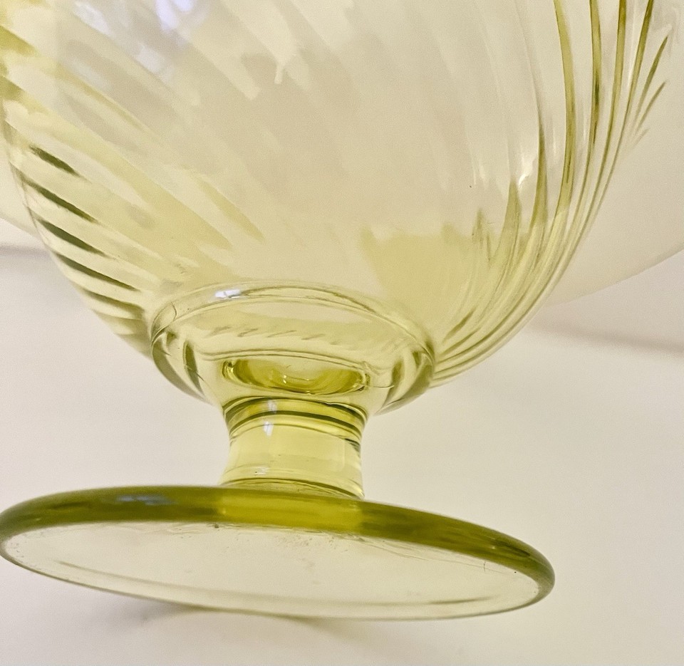 Vintage URANIUM VASELINE GLASS 2pc MAYONNAISE Bowl & SPOON Ladle Swirl ...