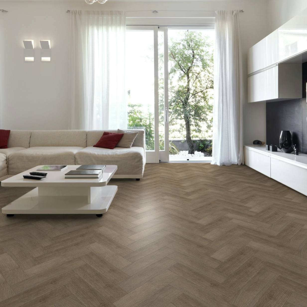 Vinyl Flooring Remnant 1m x 3m Herringbone Brown Wood Lino Anti Slip ...