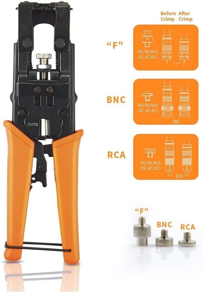 Compression Tool for RG59 RG6 Cable Adjustable Crimping Tool F RCA BNC ...