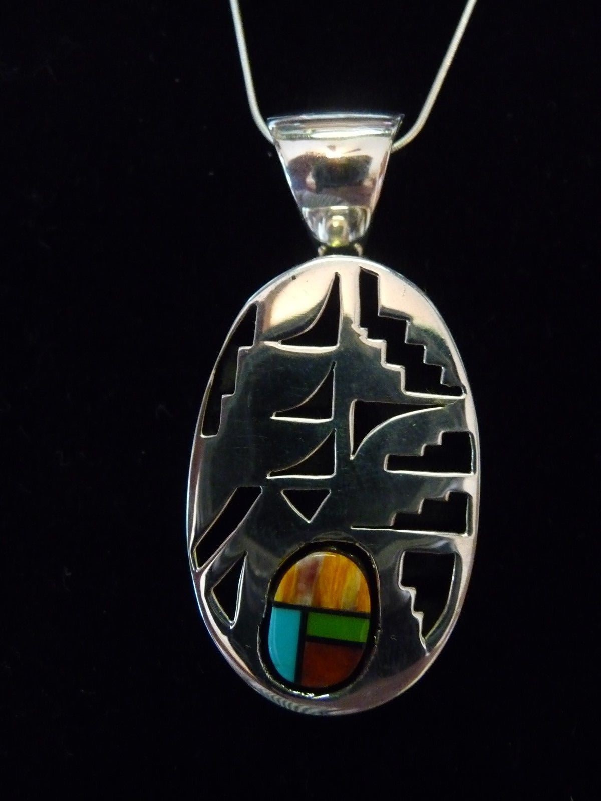 Navajo INLAY Rainbow Yei -Turquoise & Sterling CUTOUT Pendant by Larry ...