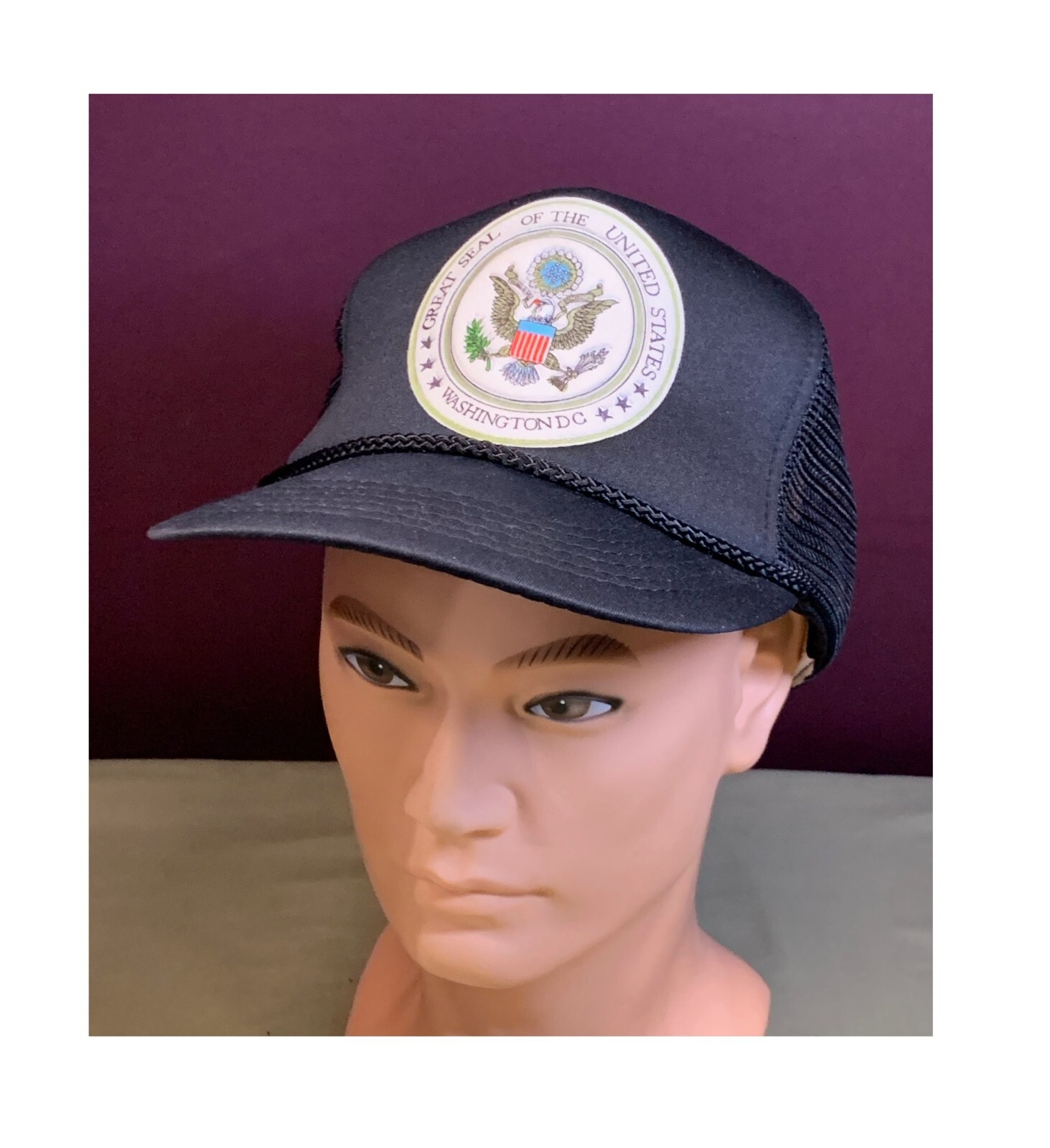 VTG BLACK "GREAT SEAL OF THE UNITED STATES" ADJUSTABLE TO SIZE BACK ...