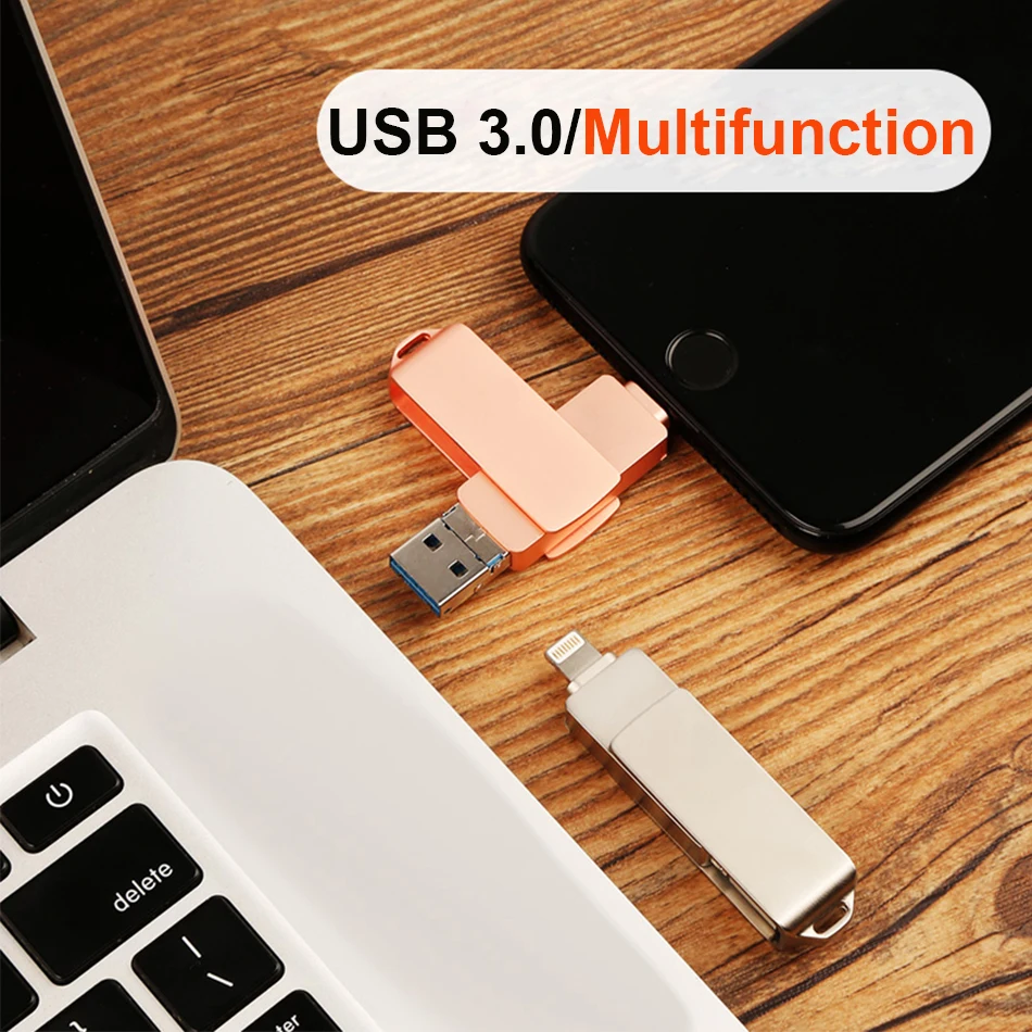 1TB USB Flash Drive 256GB U Disk 3 in 1 Storage Memory Stick For iPhone ...