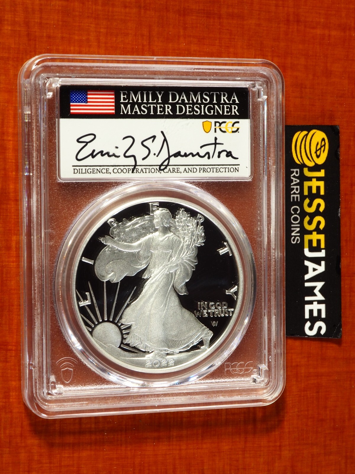 2022 S PROOF SILVER EAGLE PCGS PR70 DCAM FIRST DAY OF ISSUE EMILY ...