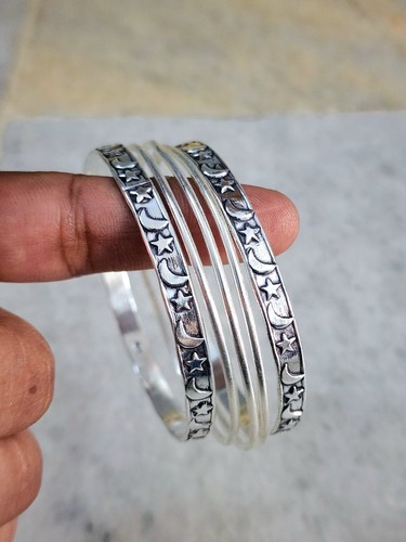 Set Of 5 Star Moon Plain Bangles Solid 925 Sterling Silver Gift For ...