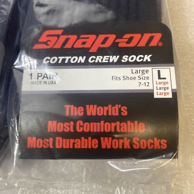 Snap-on Tools Large (Size 7-12) Cotton Blk Crew Socks Made In The USA ...