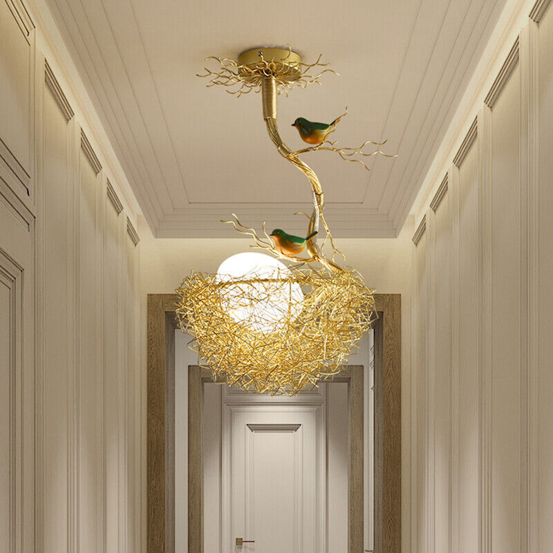 Modern Bird Nest Glass Chandelier Ceiling Lamp Fixture Gold Pendant ...