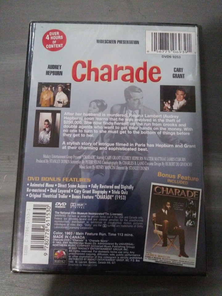 Charade (DVD, 2001) Cary Grant Audrey Hepburn Walter Matthau & James ...