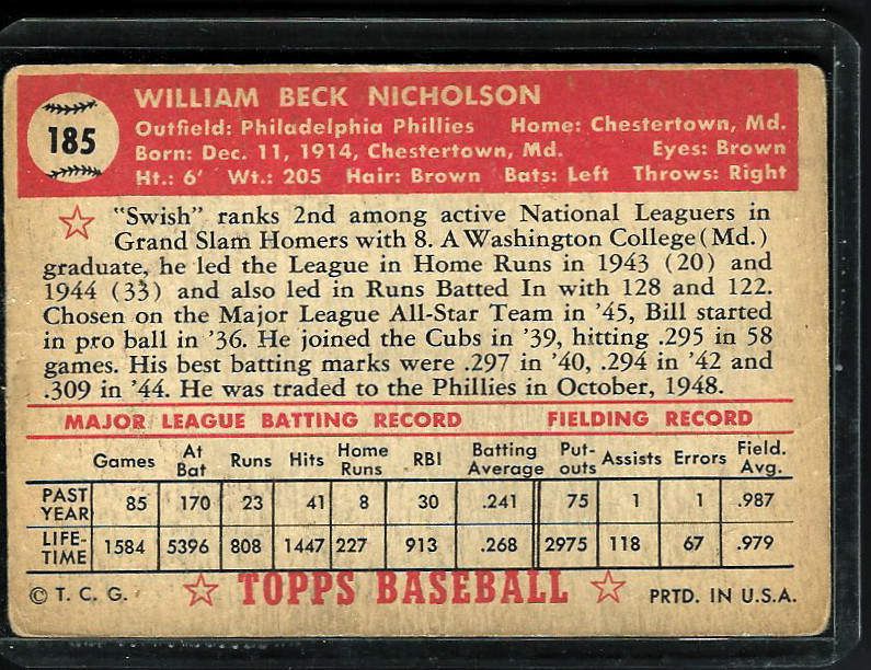 1952 Topps Bill Nicholson # 185 | eBay