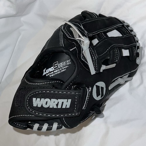 WORTH Softball Glove 13” Black All Leather Shell NEW Right Handed Throw ...