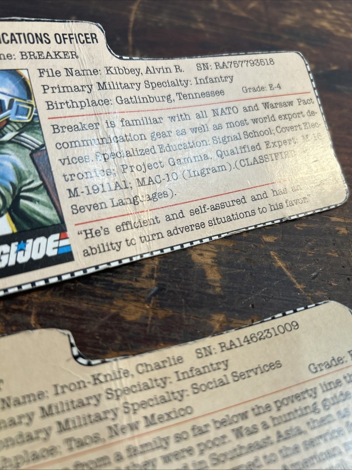 GI JOE BREAKER FILE CARD COMMUNICATIONS OFFICER & TRACKER SPIRIT ...