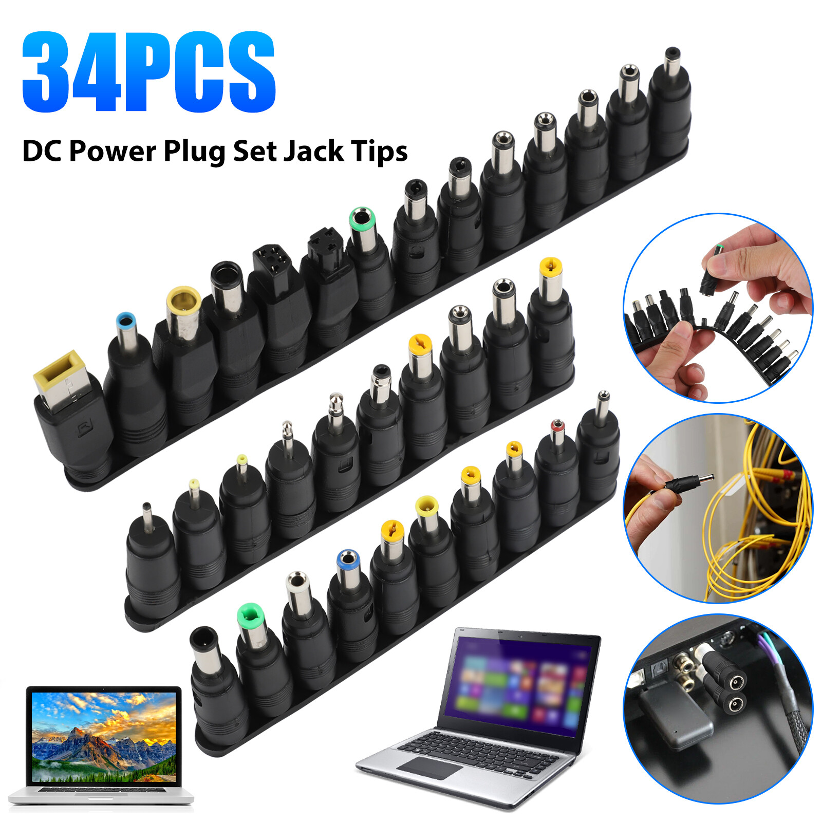 34Tips DC Power Plug Set Jack Kit Universal Supply Charger Adapter for ...