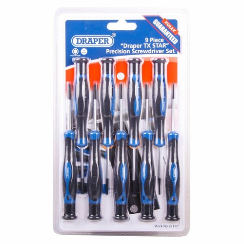 Draper 9 Piece Precision Torx® Screwdriver Set T4,T5,T6,T7,T8,T9,T10 ...