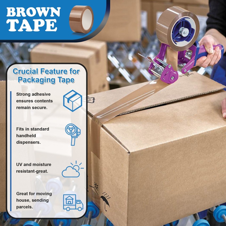 STRONG BROWN PARCEL PACKING PACKAGING TAPE ROLLS 48MM X 66M CARTON ...