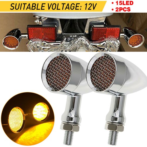 2x Chrome LED Motorcycle Bullet Amber Red Brake Turn Blinker Signal ...