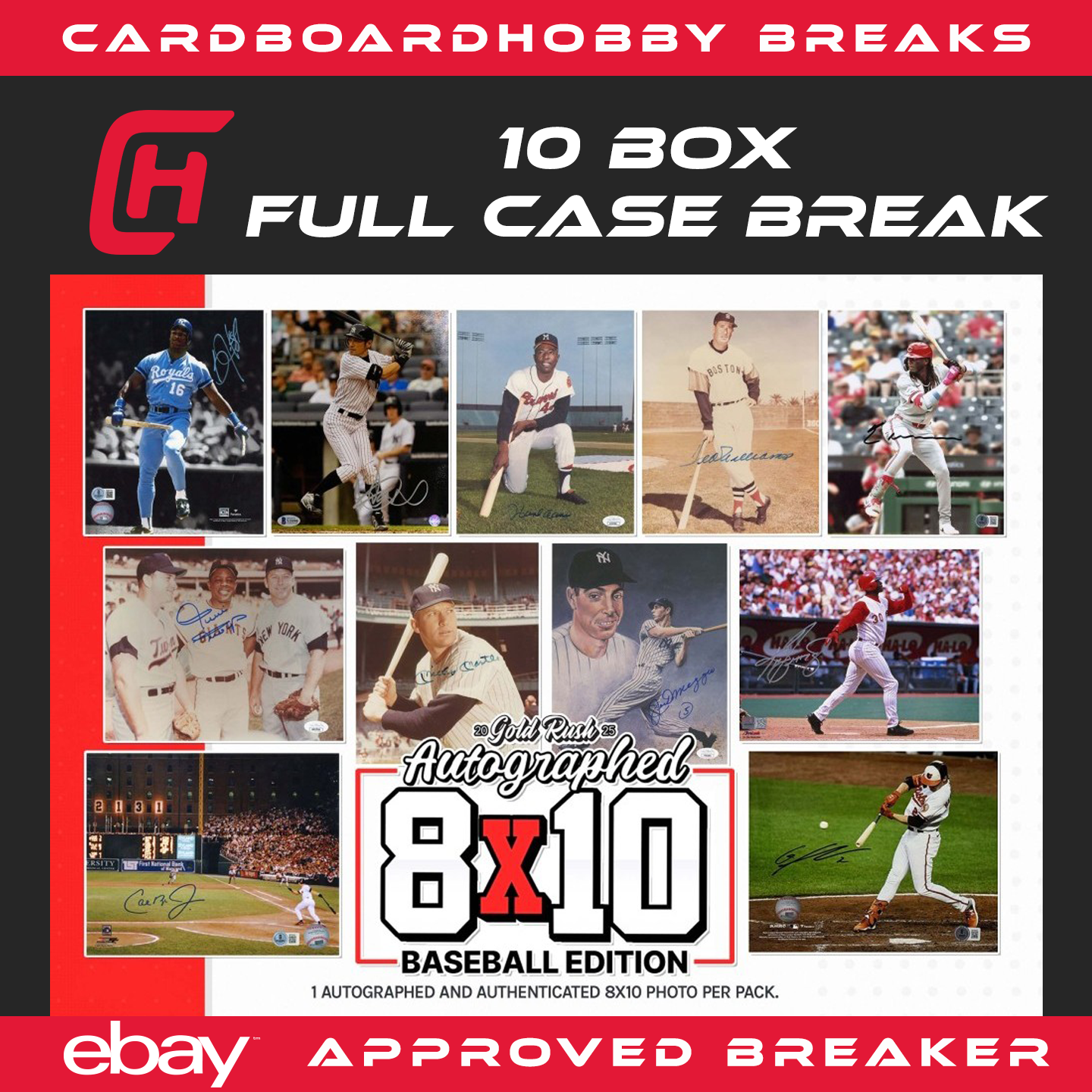 2025 Gold Rush Autograph 8x10 Photo BOSTON RED SOX 10 Box FULL CASE ...