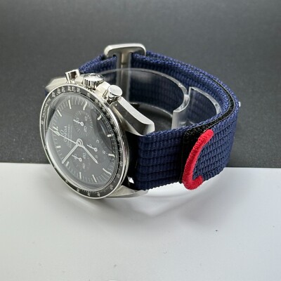 Omega Speedmaster Moonwatch Single Pass Watch Strap Blue / Red 20mm | eBay