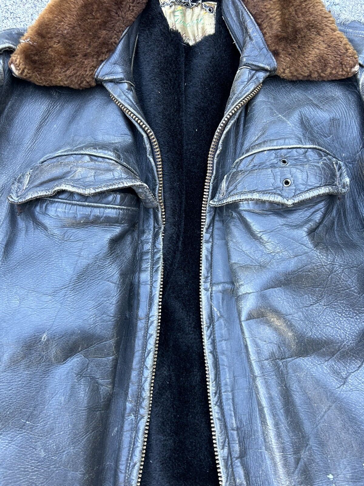 Vintage 40’s-50’s Leather Motorcycle Jacket Black Lea… - Gem