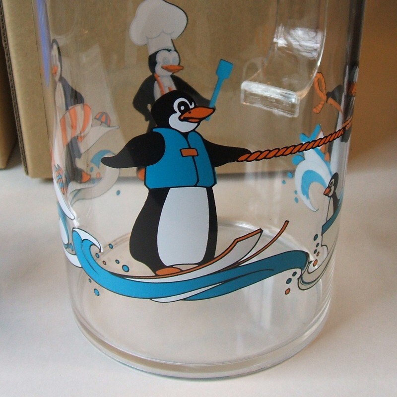 Avon Penguin Party Outdoor Acrylic Pitcher and 4 Tumblers New old Stock ...