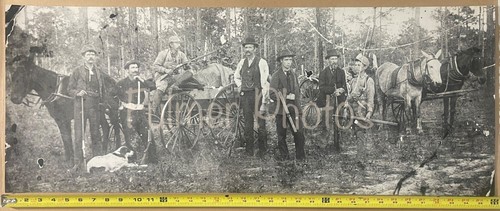 VTG 14x36” B&W Photo HUNT SCENE Early 1900s Men Guns Wagons Dog ...