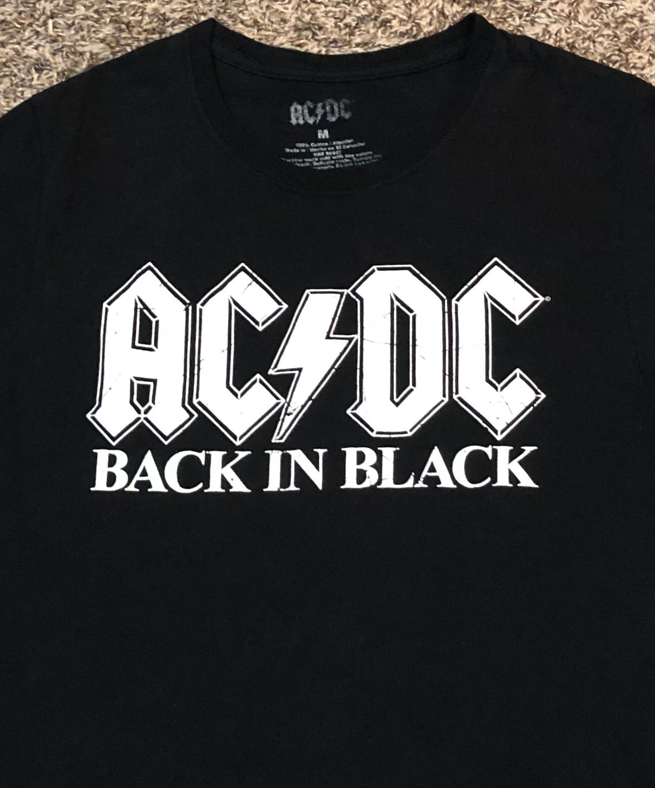 AC DC Official Back In Black Album Cover Graphic Men'… - Gem