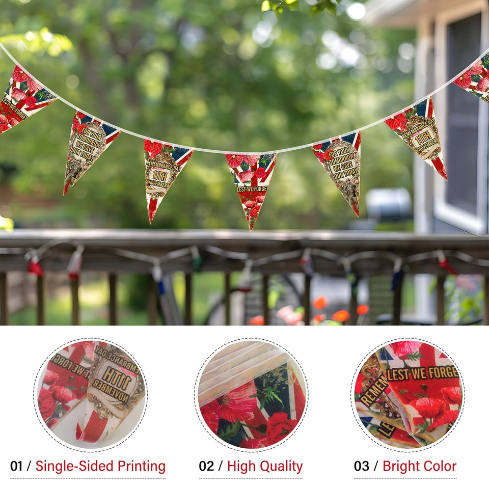Remembrance Day Bunting 10M, 18 Pcs Lest We Forget Flag Banner for ...