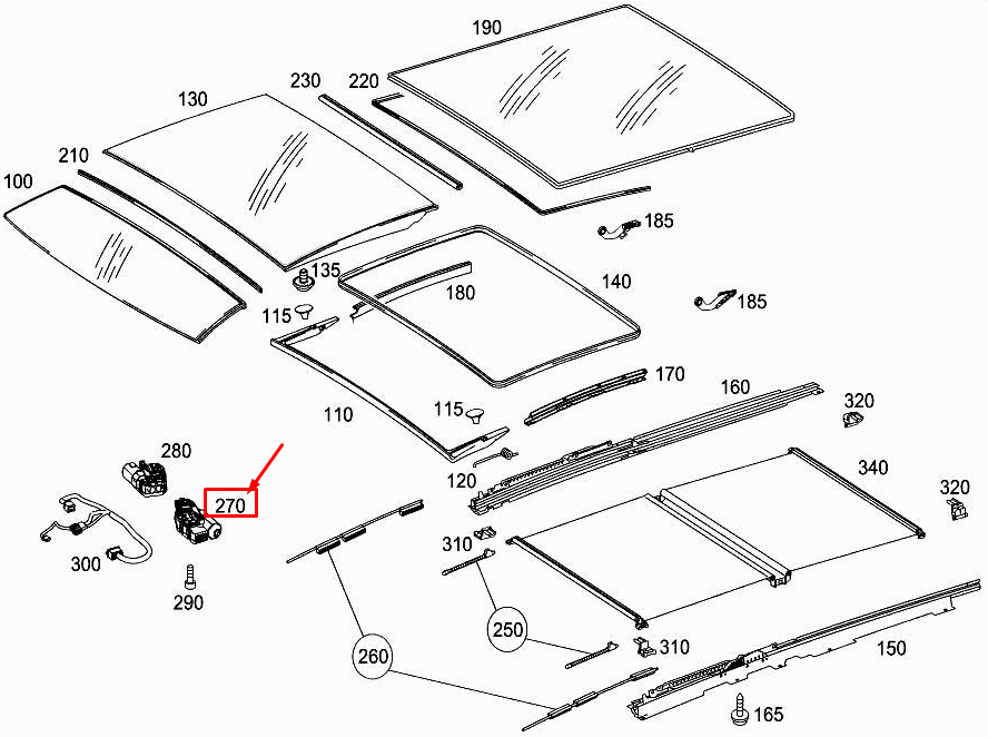 MERCEDES Sunroof Motor Glass & Shade - W166 Ml GL GLE GLS X166 ...