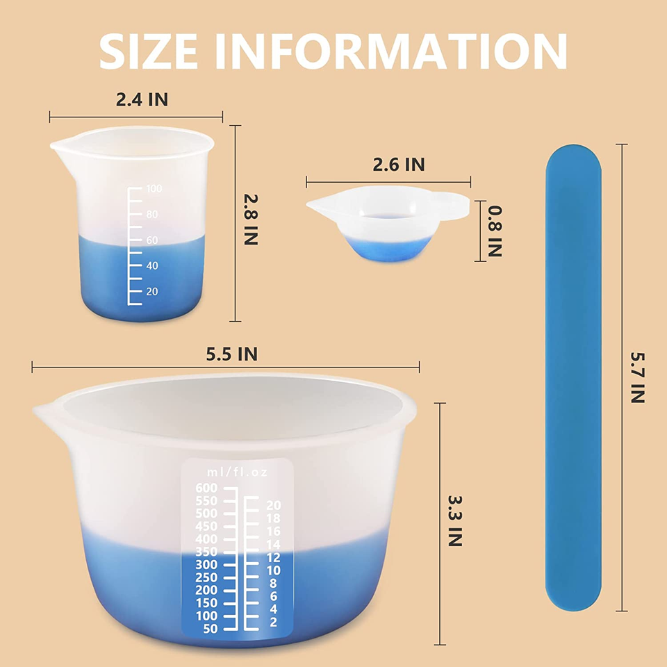 Resin Mixing Cups Set, Silicone Measuring Cups & Stir Sticks For Epoxy ...