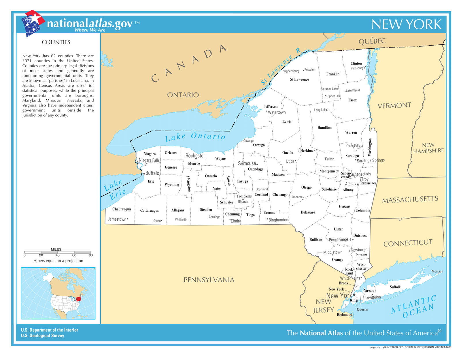 New York State Counties w/Cities Laminated Wall Map | eBay