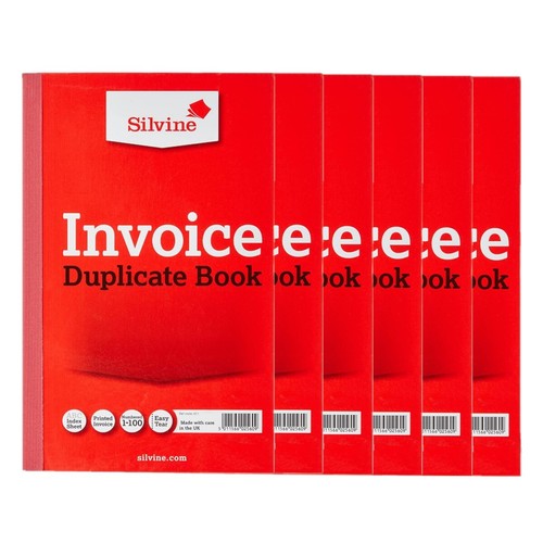 6x Silvine Duplicate Invoice Book 210 x 127mm 1-100 Index Sheet 8x5 ...