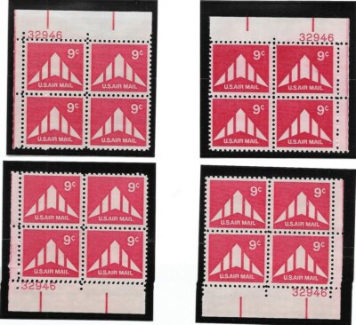 SCOTT C77 9 CENT DELTA WING PLANE MATCHED SET PLATE BLOCKSof4 MNH FREE ...