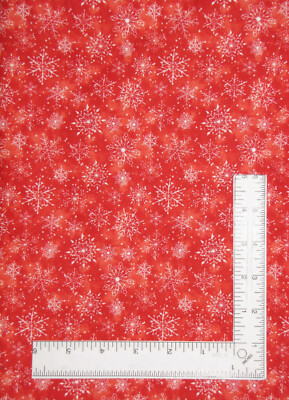 Christmas Snow Angels Fabric Snowflakes Toss Red Cotton Studio E By The ...