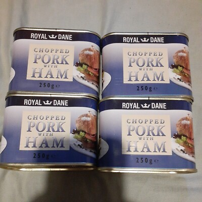 4 TINS ROYAL DANE PORK & HAM 4x 250g = 1KG. BEST BEFORE JUNE 2027. FREE ...