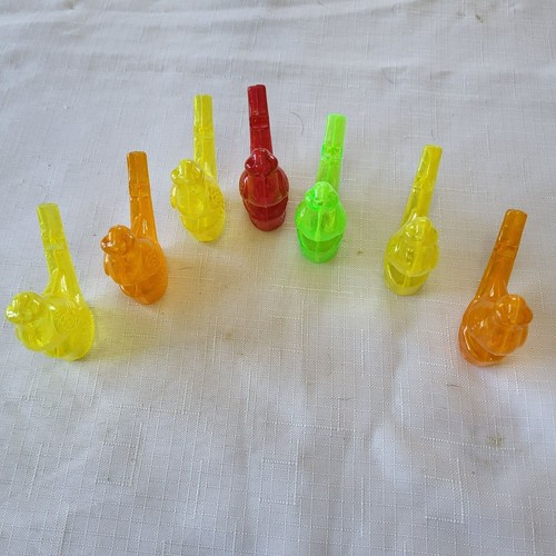 Set Of 7 Vintage Plastic Bird Whistles In Bright Yellow Red Orange ...