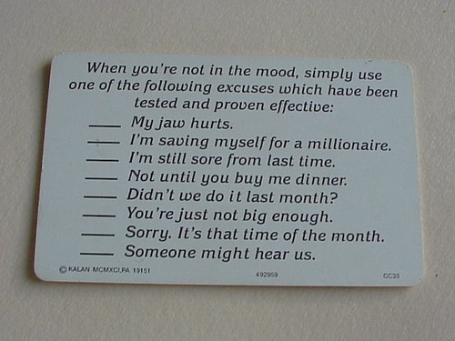 "OFFICIAL SEX EXCUSE CARD" Novelty Joke ID VTG 1991 Made in PA. USA by ...