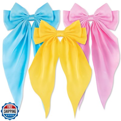 Loqpol 3 PCS Silky Satin Hair Bows, Oversized Long Tail Bows with ...