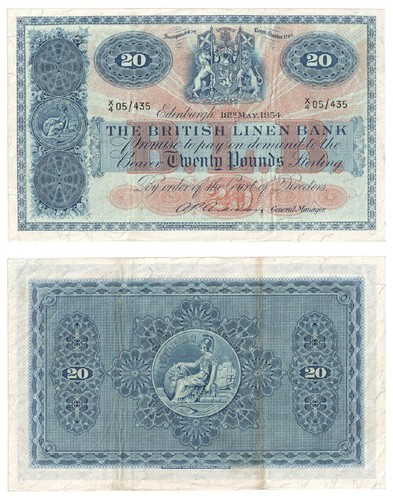 British Linen Bank £20 Banknote (1954) BYB: SC235b - VF+ | eBay UK