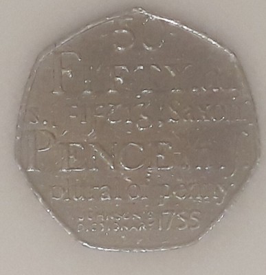 Rare 50p Fifty Pence Coin Johnson's Dictionary Saxon Plural Of Penny ...