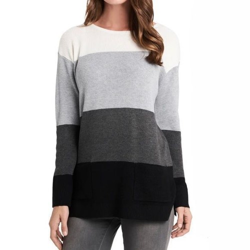Vince Camuto Cream Gray Black Colorblock Long Sleeve Tunic Knit Sweater ...