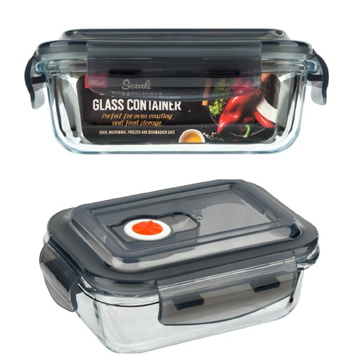 4 x 380ml Glass Clip Lock Lid with Vent Containers Food Storage ...