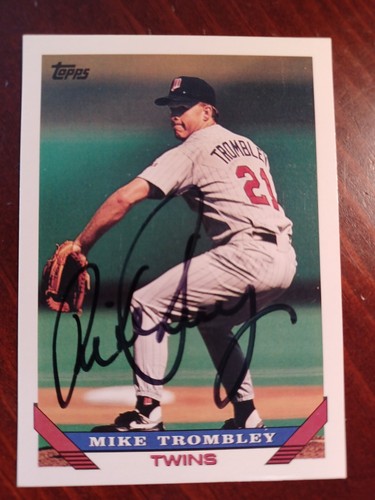 MIKE TROMBLEY 1993 Topps # 588 autographed signed card MINNESOTA TWINS ...