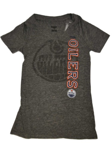 Edmonton Oilers Reebok Women Gray Faded Logo V-Neck Tri-Blend T-Shirt ...