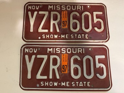 1997 Missouri License Plate Pair Tag # YZR-605 November Set Of 2 | eBay UK
