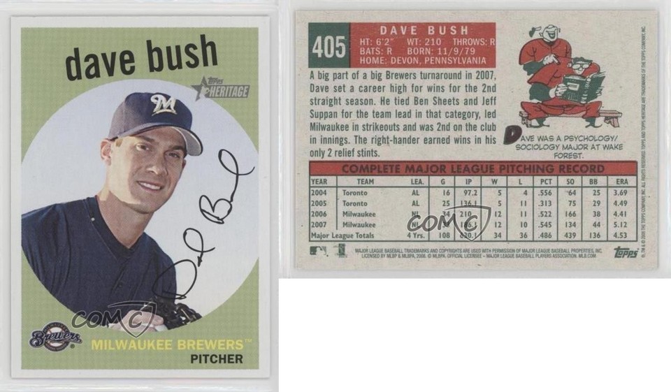 2008 Topps Heritage Dave Bush David Bush #405 3d5 | eBay