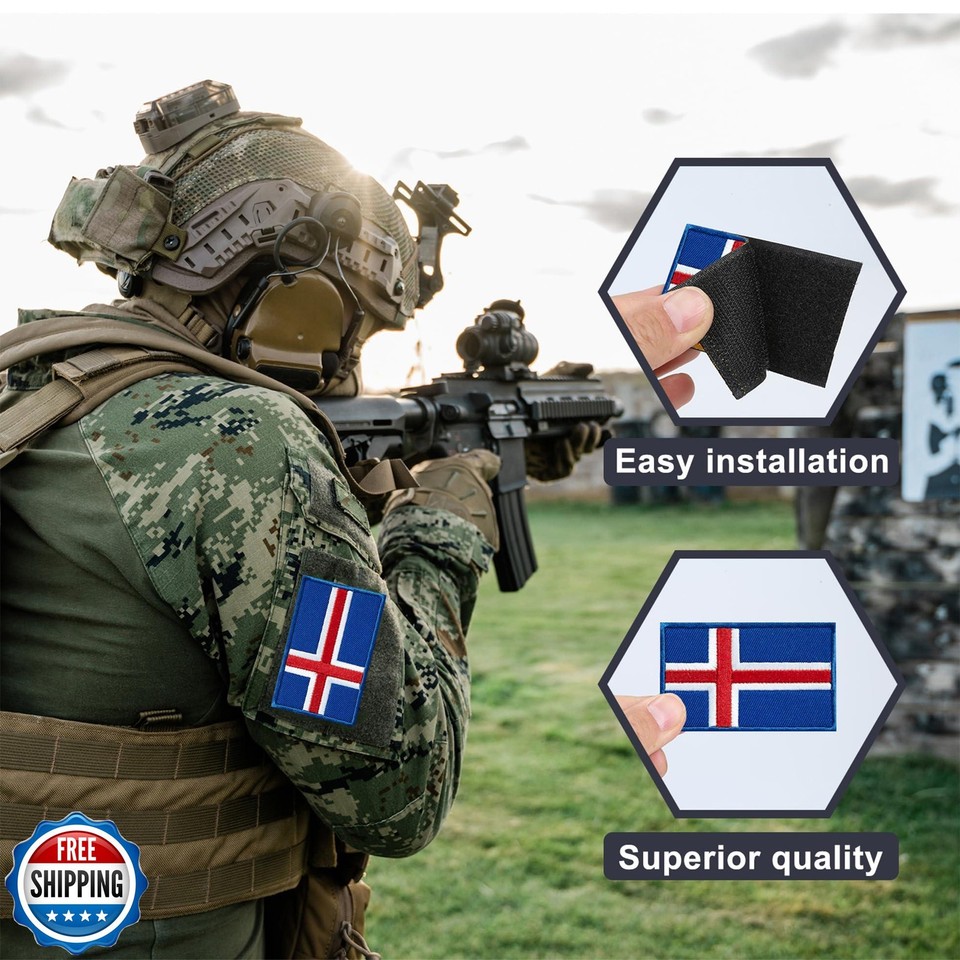JBSJBS Iceland Flag Embroidered Patches Icelandic Flags Patch Iceland Militar | eBay