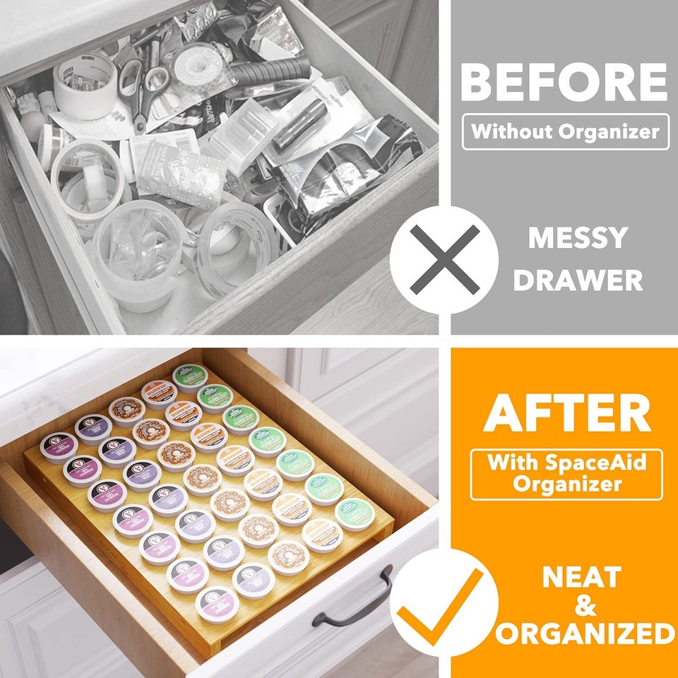 Bamboo K Cup Drawer Organizer Insert, Kitchen K Cups Coffee Pod Holder ...