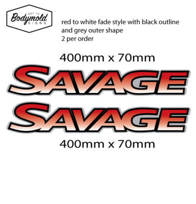 SAVAGE Boat Decals Red to White fade style with black outline and grey ...